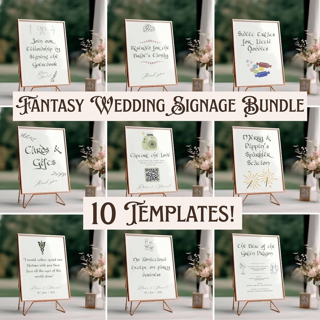 Fantasy Wedding Sign Bundle | Printable LOTR Middle Earth Rustic ...