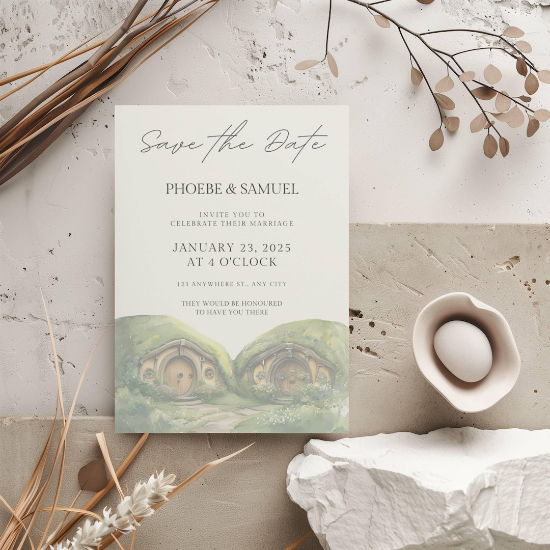 Elegant Hobbiton Wedding Save the Date | 5x7" Whimsical Fantasy ...