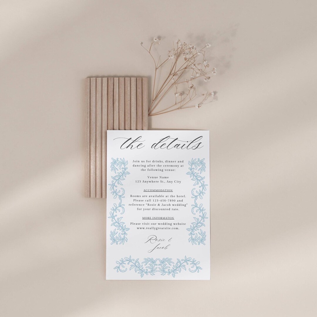 Light Blue Wedding Details Card Template | Editable Canva Design ...