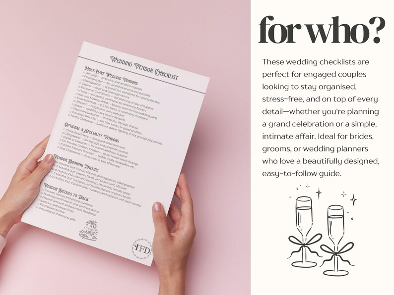 Wedding Vendor Checklist Printable: Bridal Planning To-do List (PDF ...