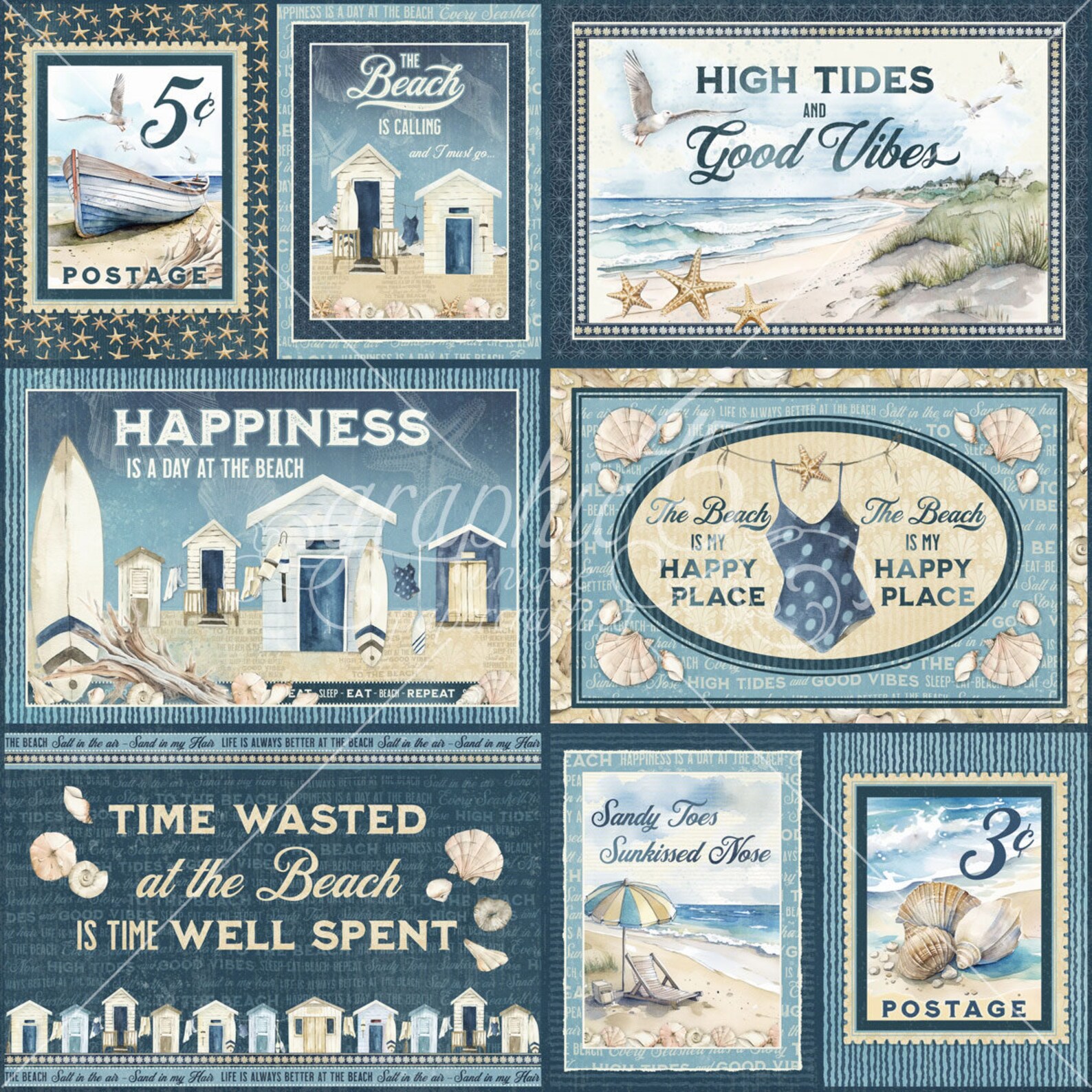 Graphic 45 the Beach is Calling- 2 Sheets Journaling Cut Aparts, 12x12 ...