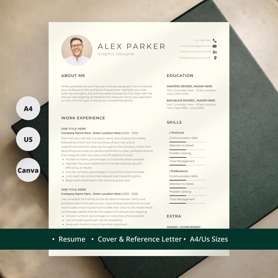 Simple & Clean CV Template With Photo, Modern and Minimal Canva Resume ...