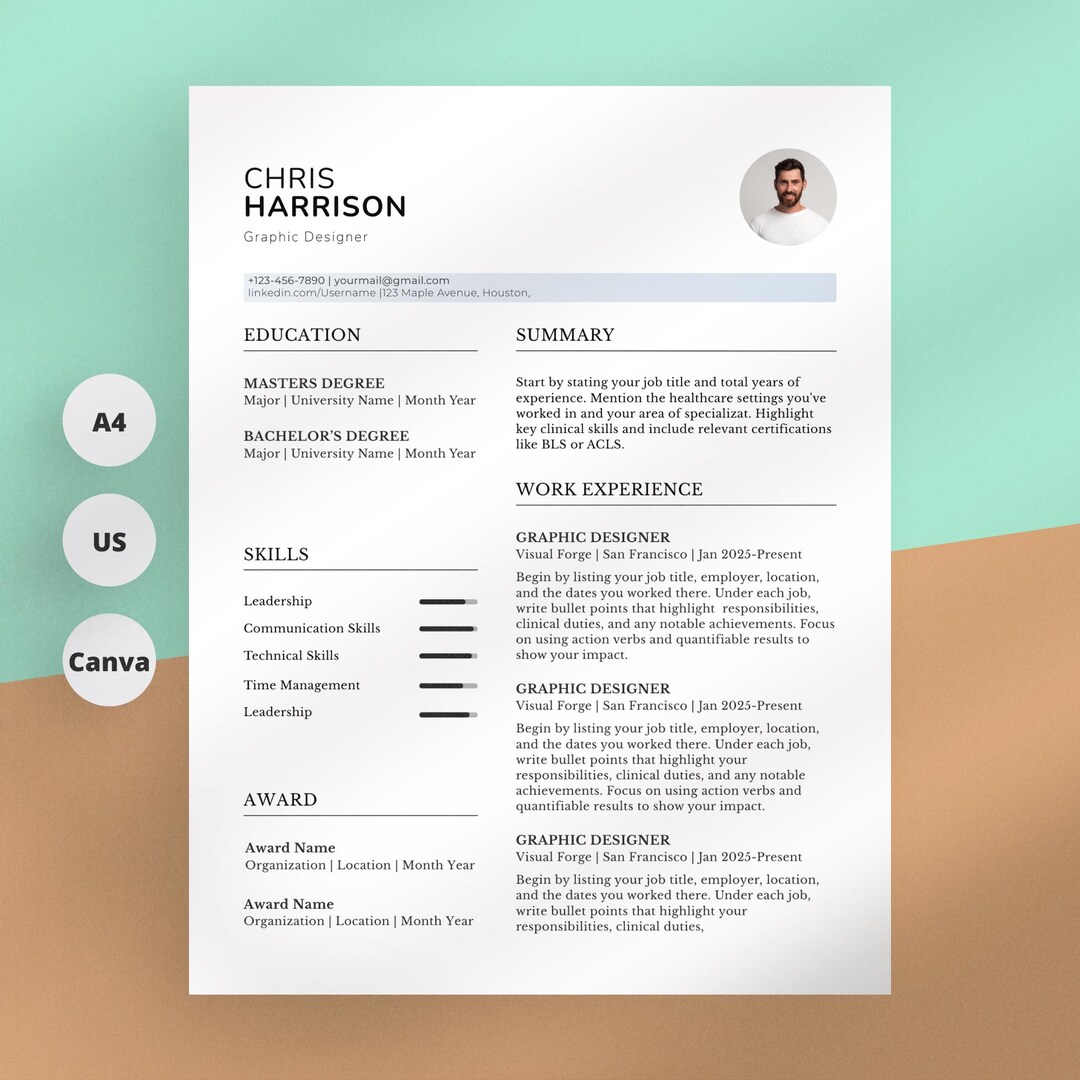 Editable Modern Canva CV Template, Simple and Clean Resume ...