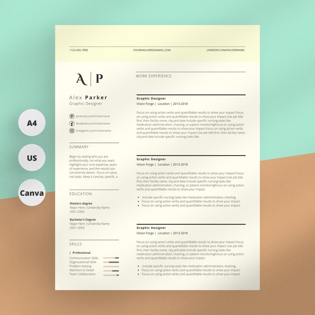 Elegant Resume Template Canva, Modern CV, Professional Two Page Resume ...