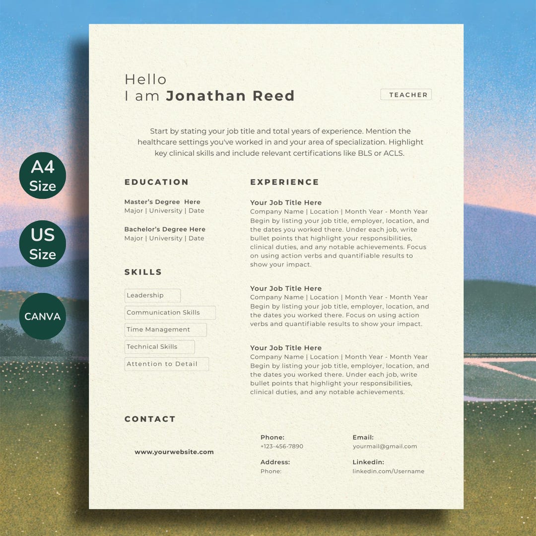 Modern Canva Resume Template With Cover & Reference Letter, One Page Cv ...