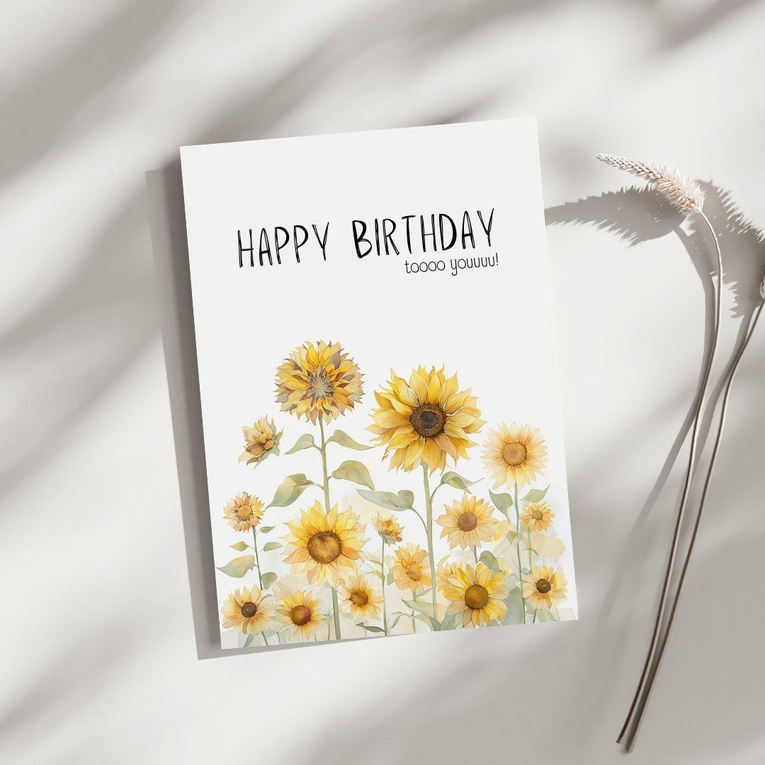 Editable Sunflower Birthday Card – A6 - Printable Happy Birthday ...