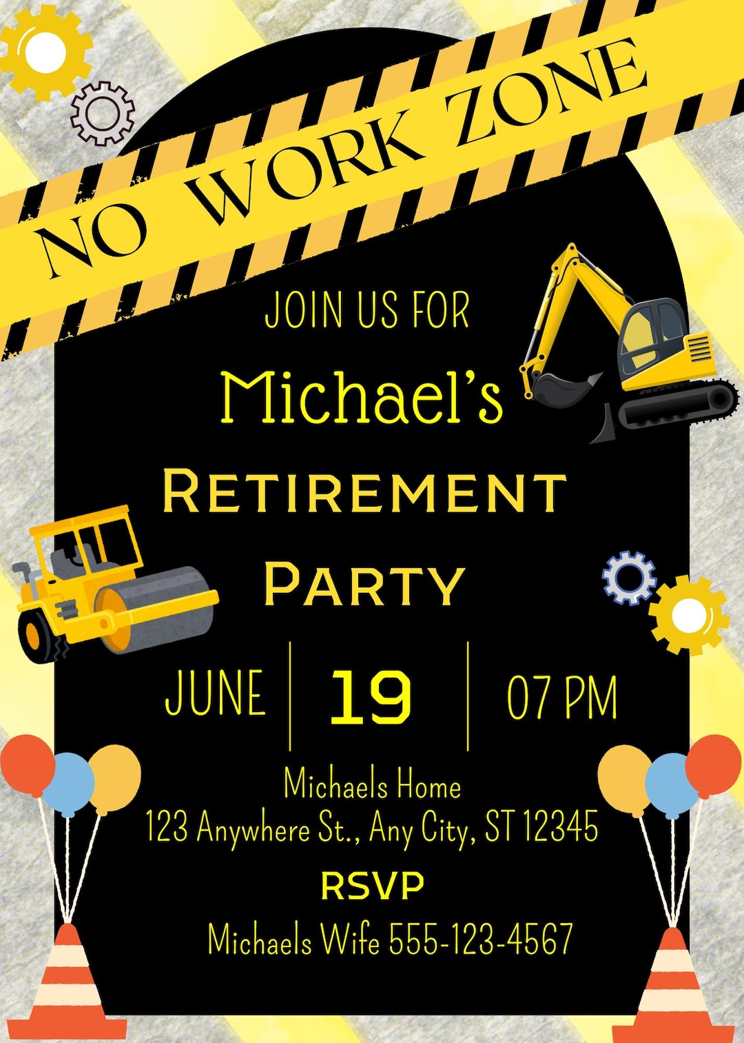 Editable Construction Retirement Party Invitation, Retirement ...