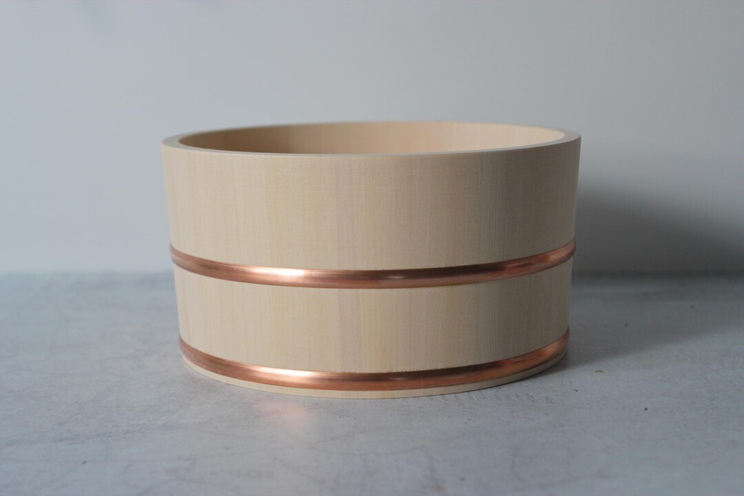 Hinoki Cypress Bath Bucket: Japanese Onsen Style With Copper Band ...
