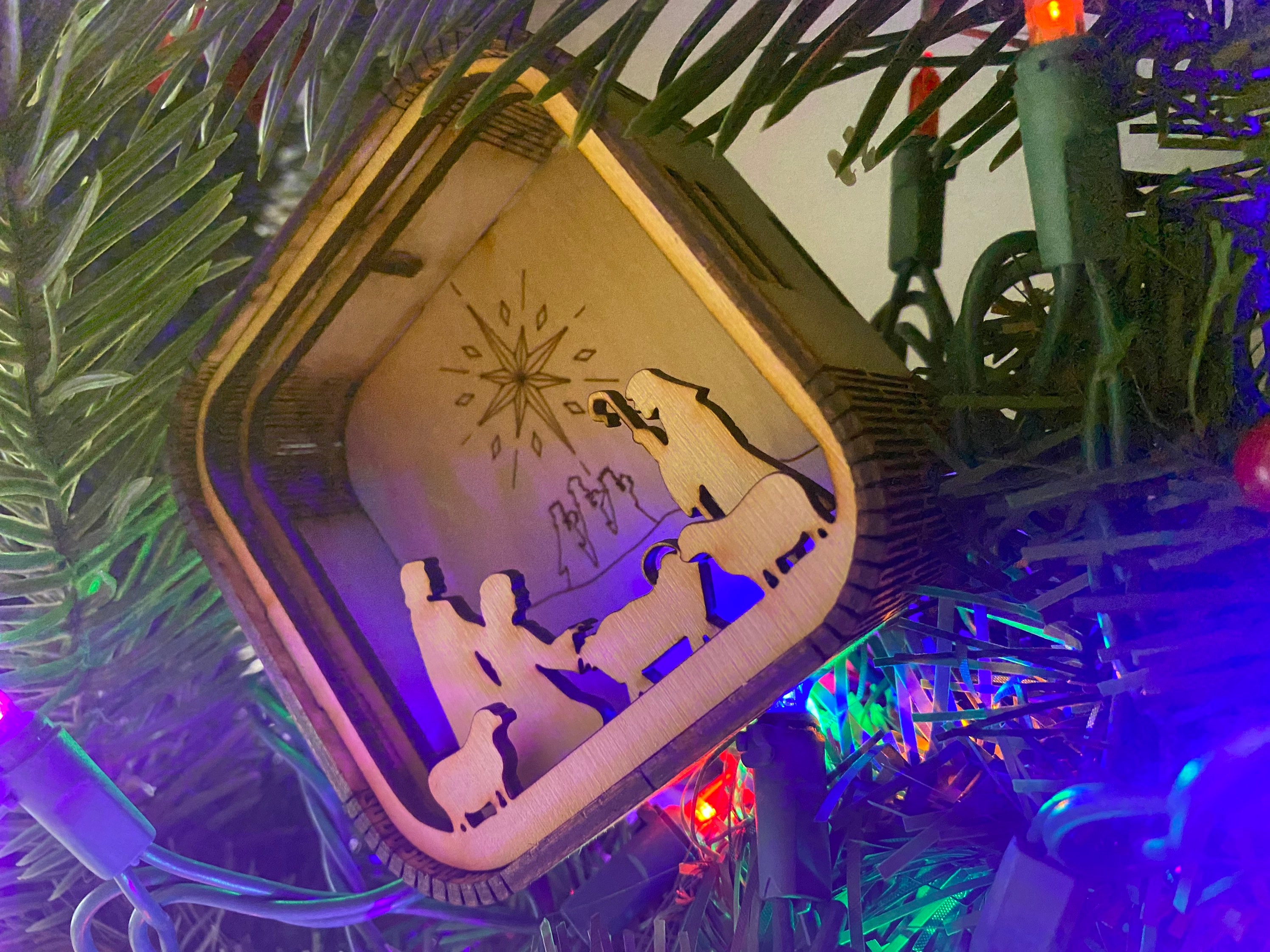 Nativity, Crèche, Manger Scene, 3D Shadow Box Light up Ornament, Christ ...