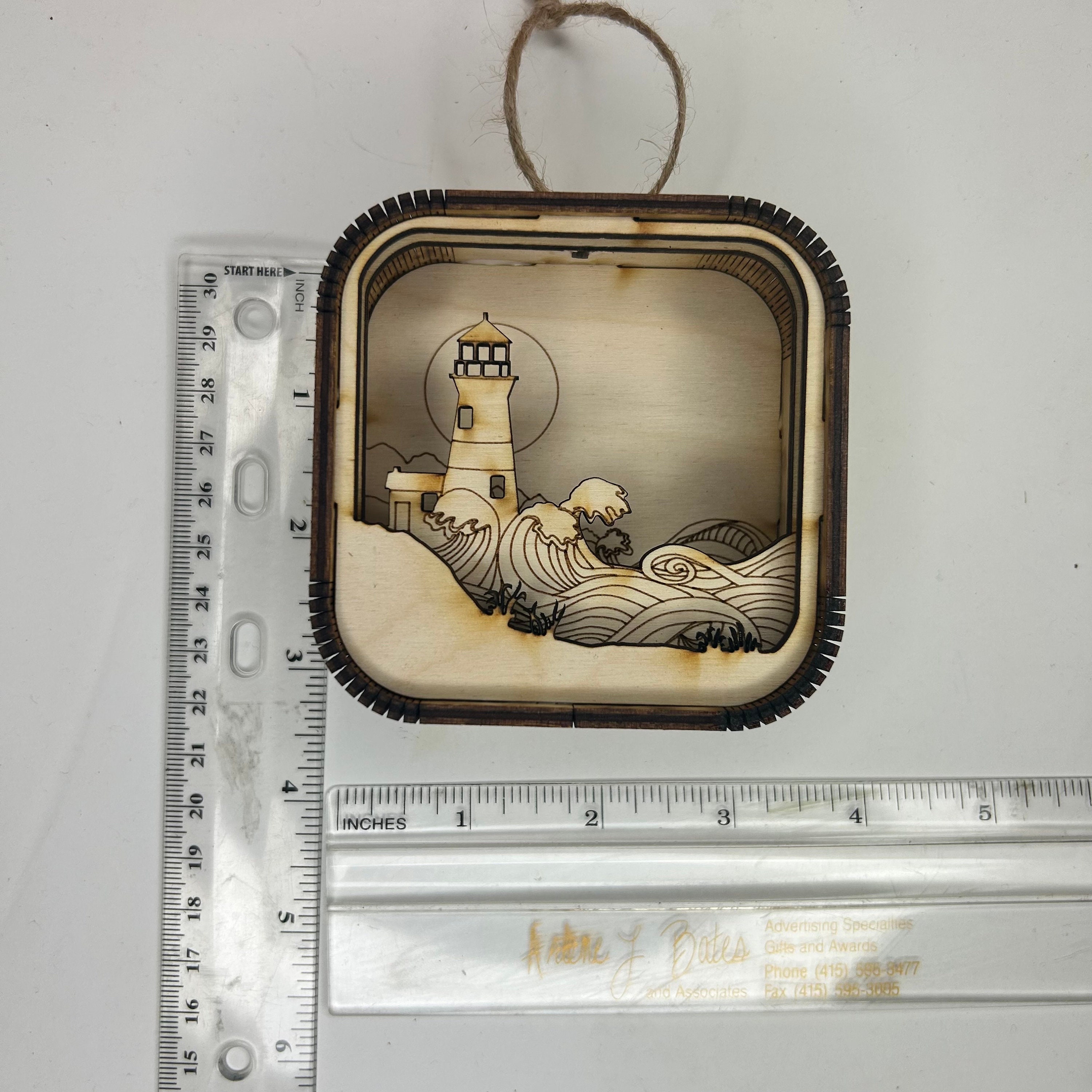 Lighthouse Ocean Scene 3D Wooden Shadow Box Ornament - Wood Light Box ...