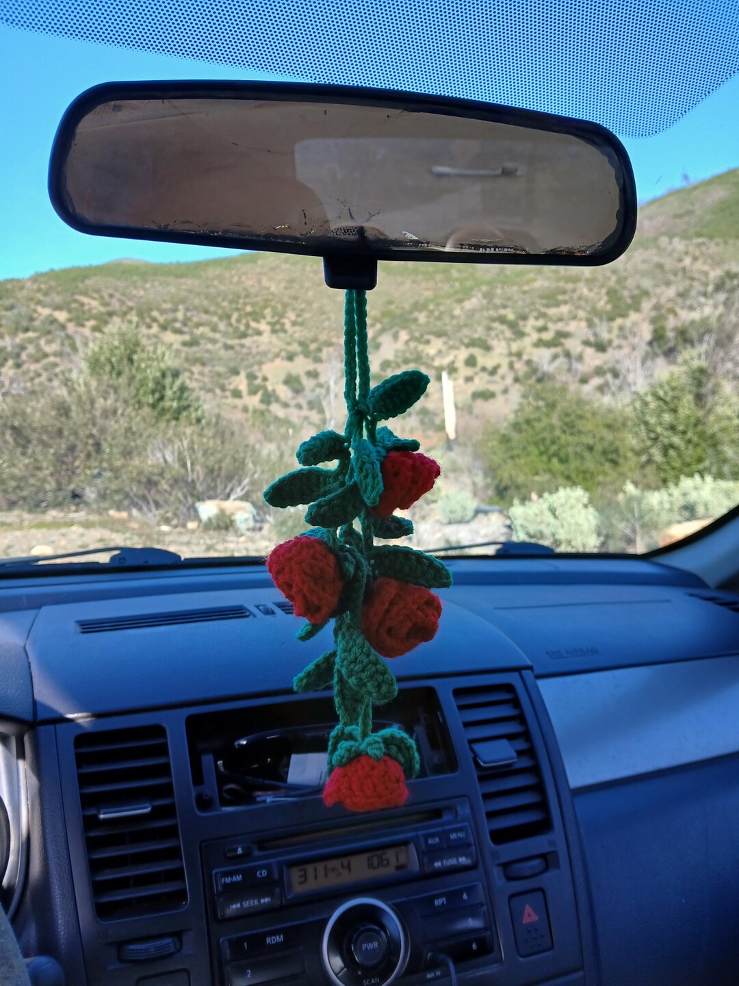 Crocheted Rose Car Charm, Rear View Mirror Accessory - Etsy