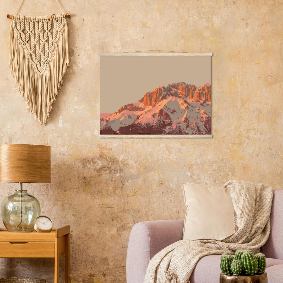 Red Mountain Vector Poster | Modern Minimalist Landscape Wall Art ...