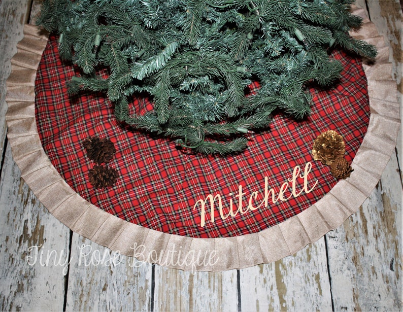 Plaid and Burlap Christmas Tree Skirt, Personalized Tree Skirt - Etsy
