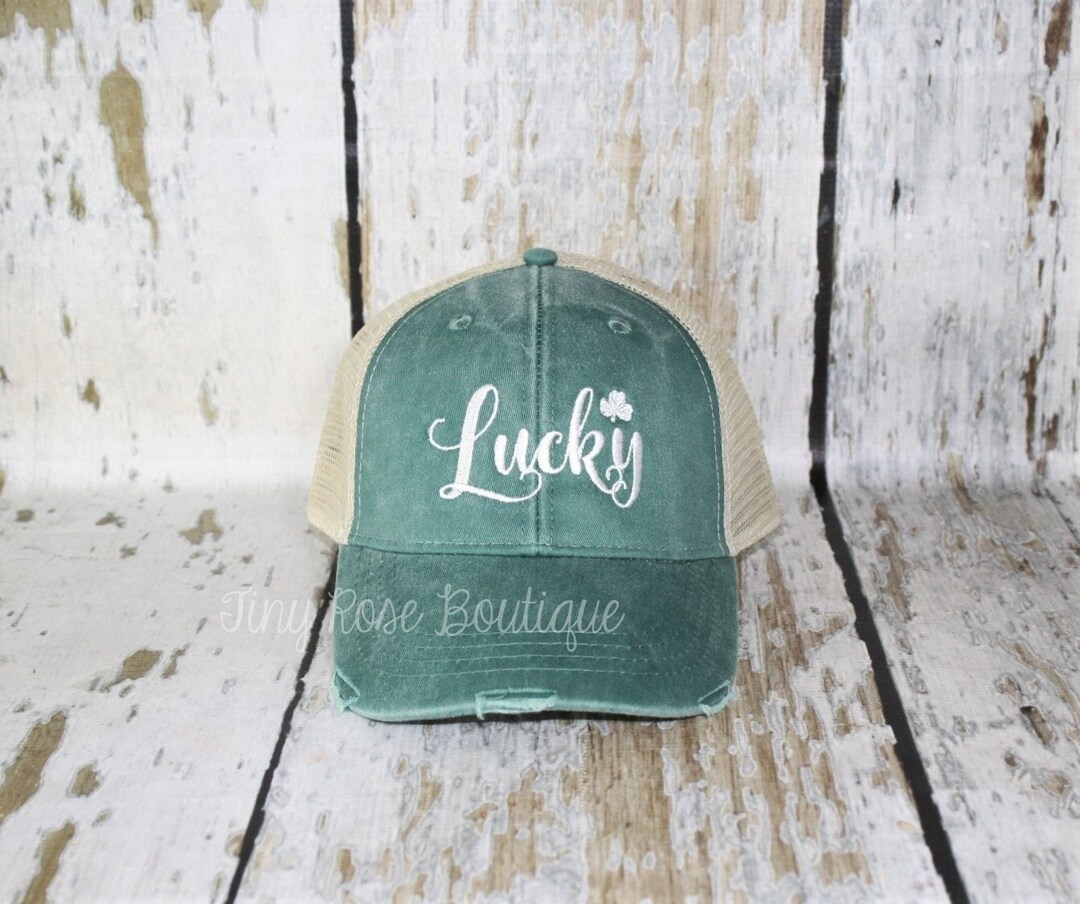 Lucky Trucker Hat, Distressed Green St Patrick's Day Hat - Etsy