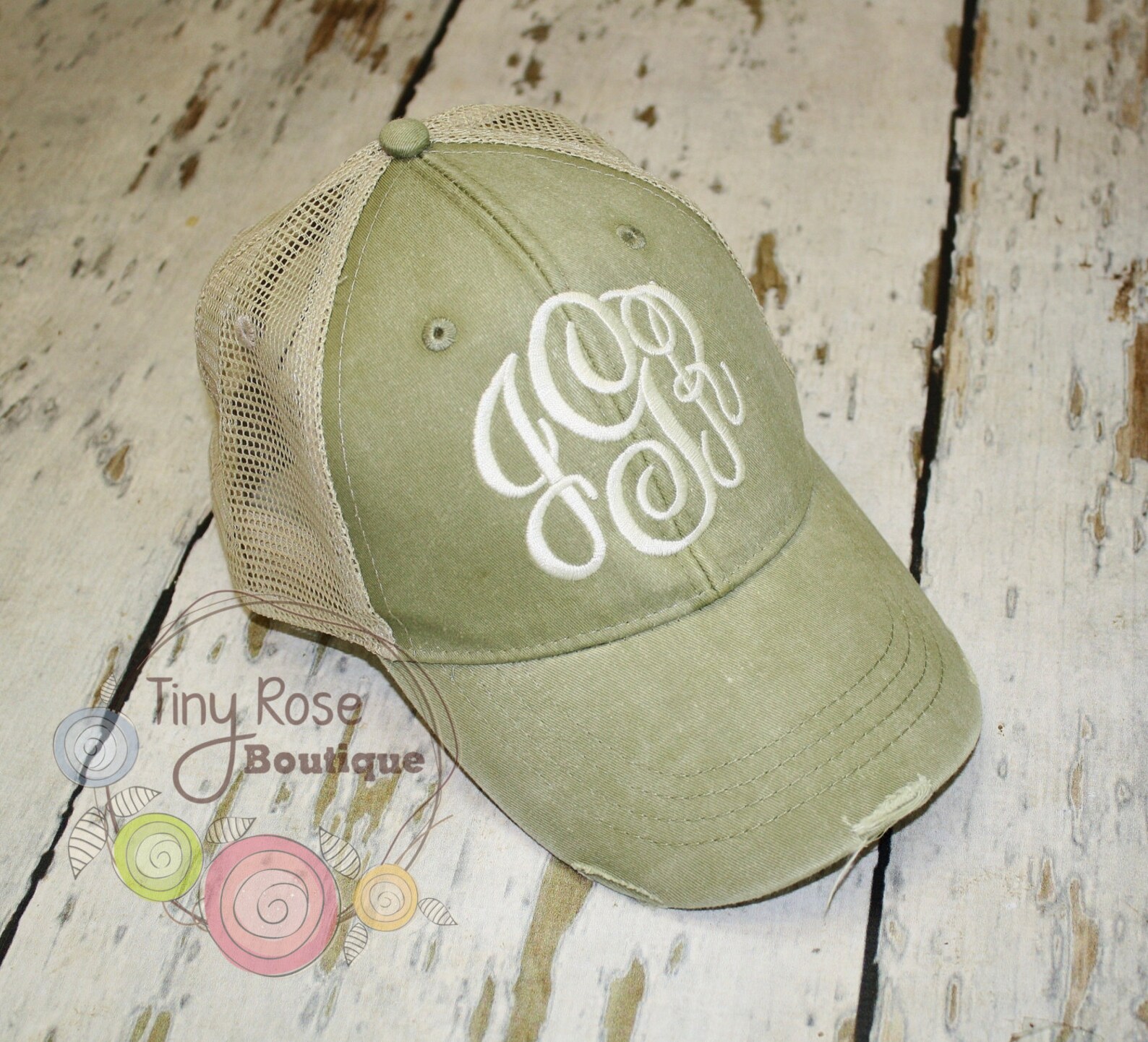 Monogrammed Trucker Hat Distressed Khaki Trucker Hat | Etsy