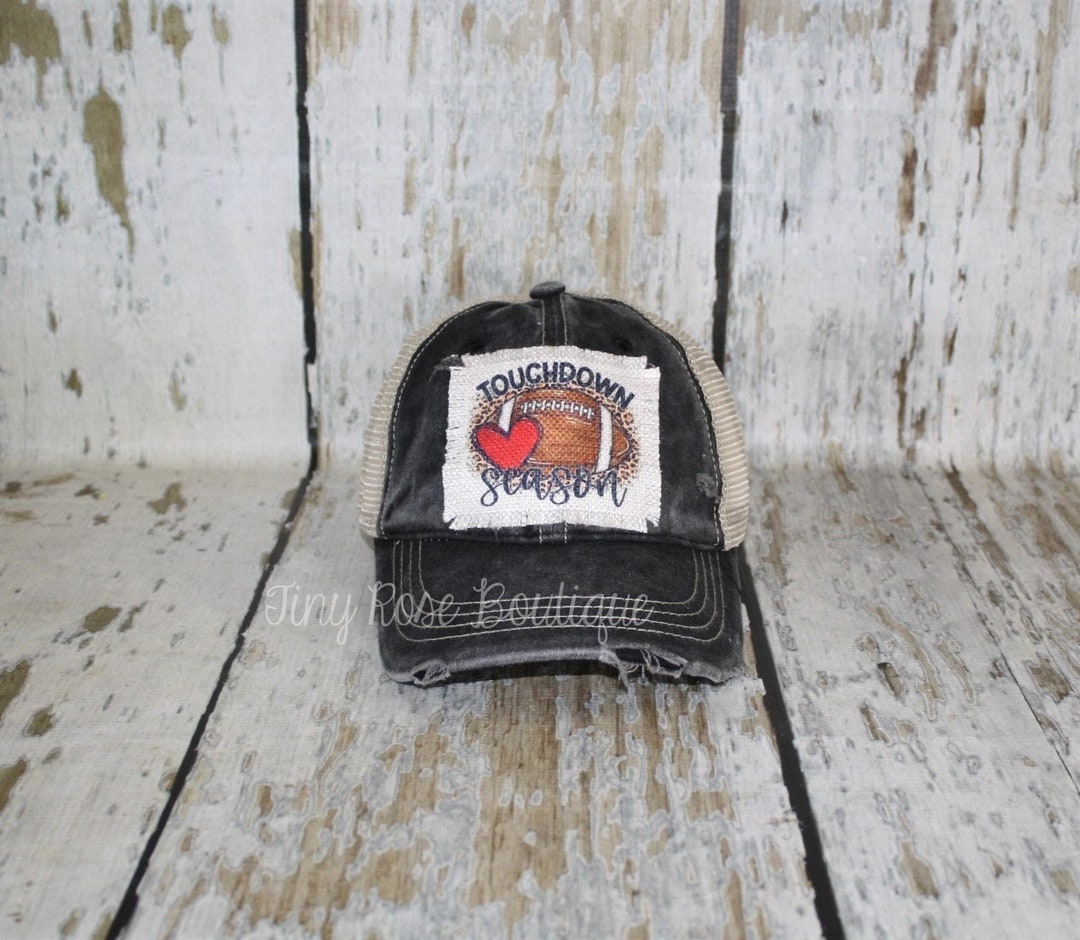 Touchdown Season Patch Hat, Distressed Black Trucker Hat - Etsy