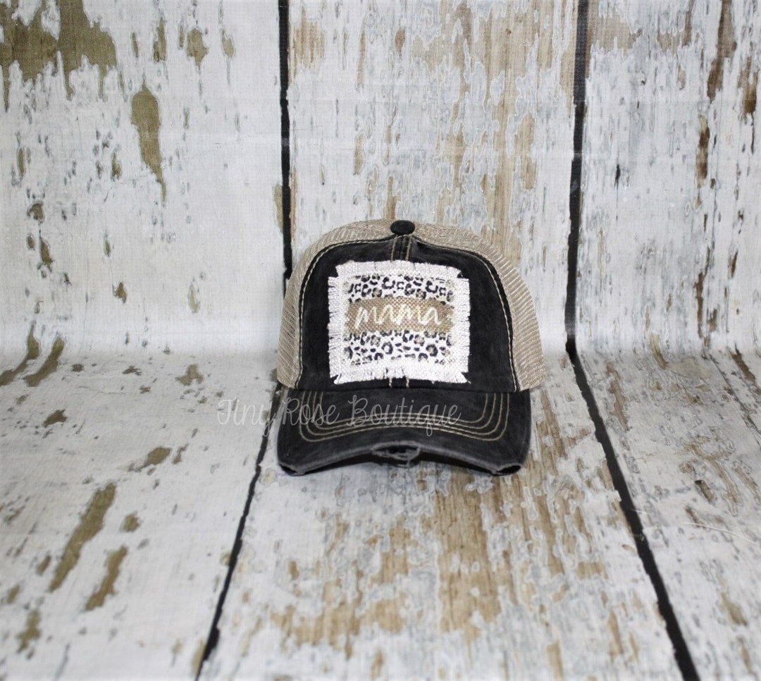 Leopard Mama Patch Hat, Distressed Black Trucker Hat - Etsy