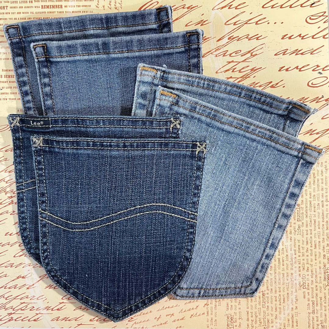 6 Denim Pockets Set of 6 Blue Jean Denim Pocket Hand Cut Denim Quilt ...