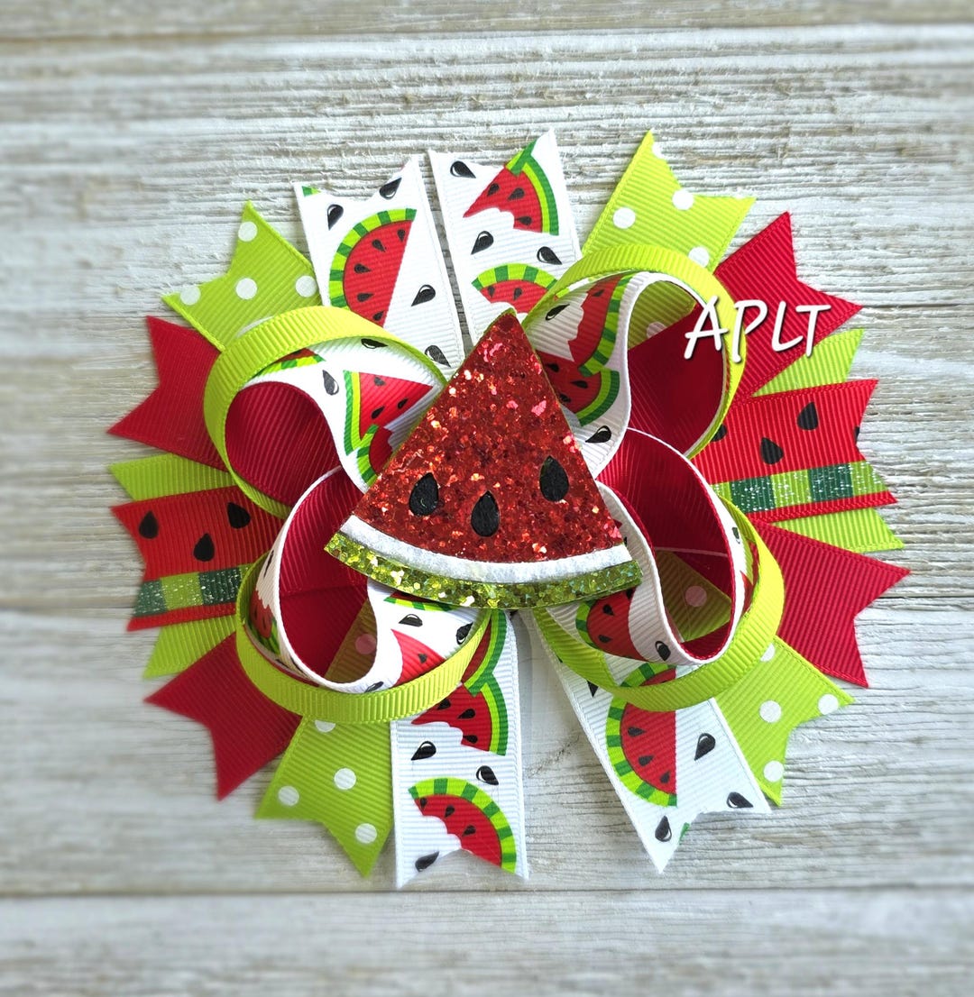 Watermelon Bow Summer Bow Glitter Bows Fruit Bows Feltie Bows Bottle ...