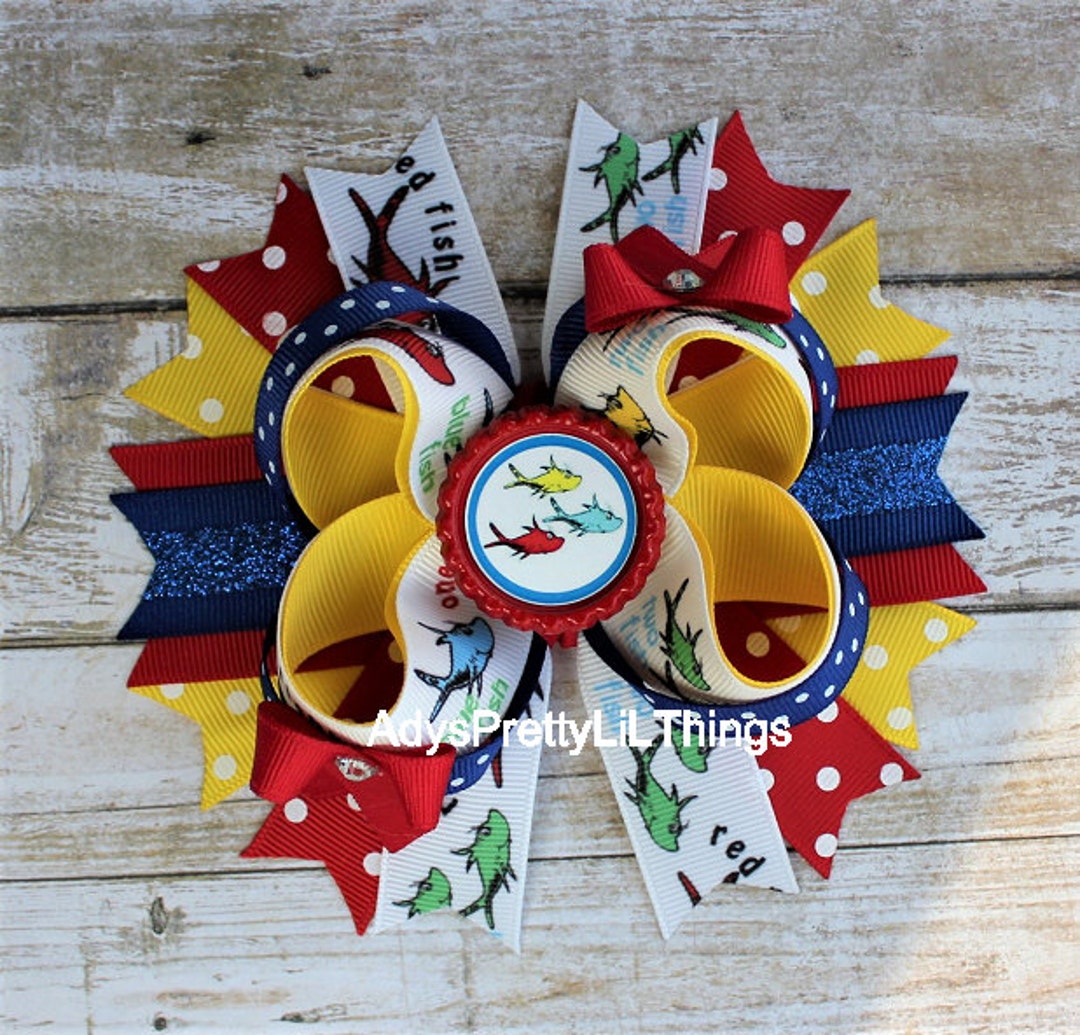 Dr. Seuss Inspired Bow One Fish Bow Bottle Cap Bows Summer Bows ...
