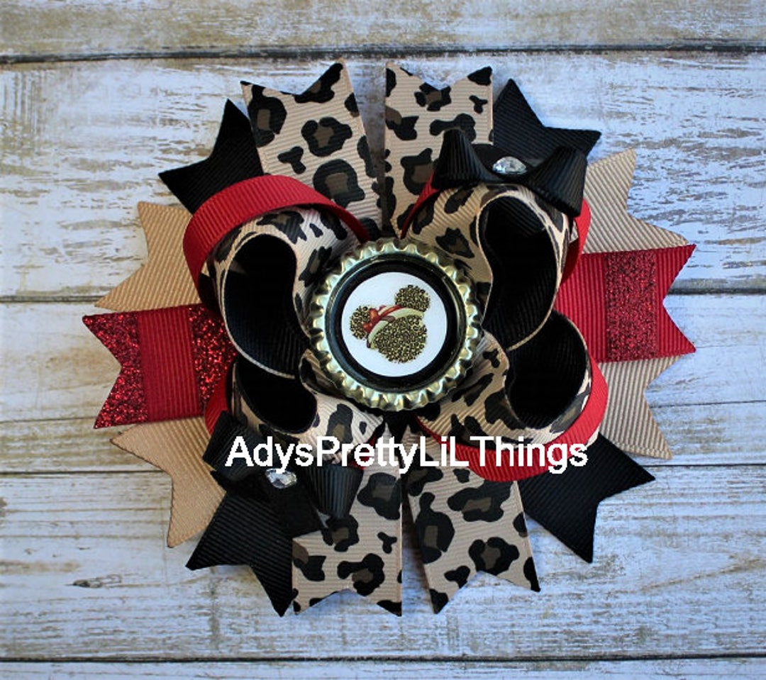 Minnie Mouse Inspired Bow Safari Bow Bottle Cap Bow Leopard Bow Girls ...