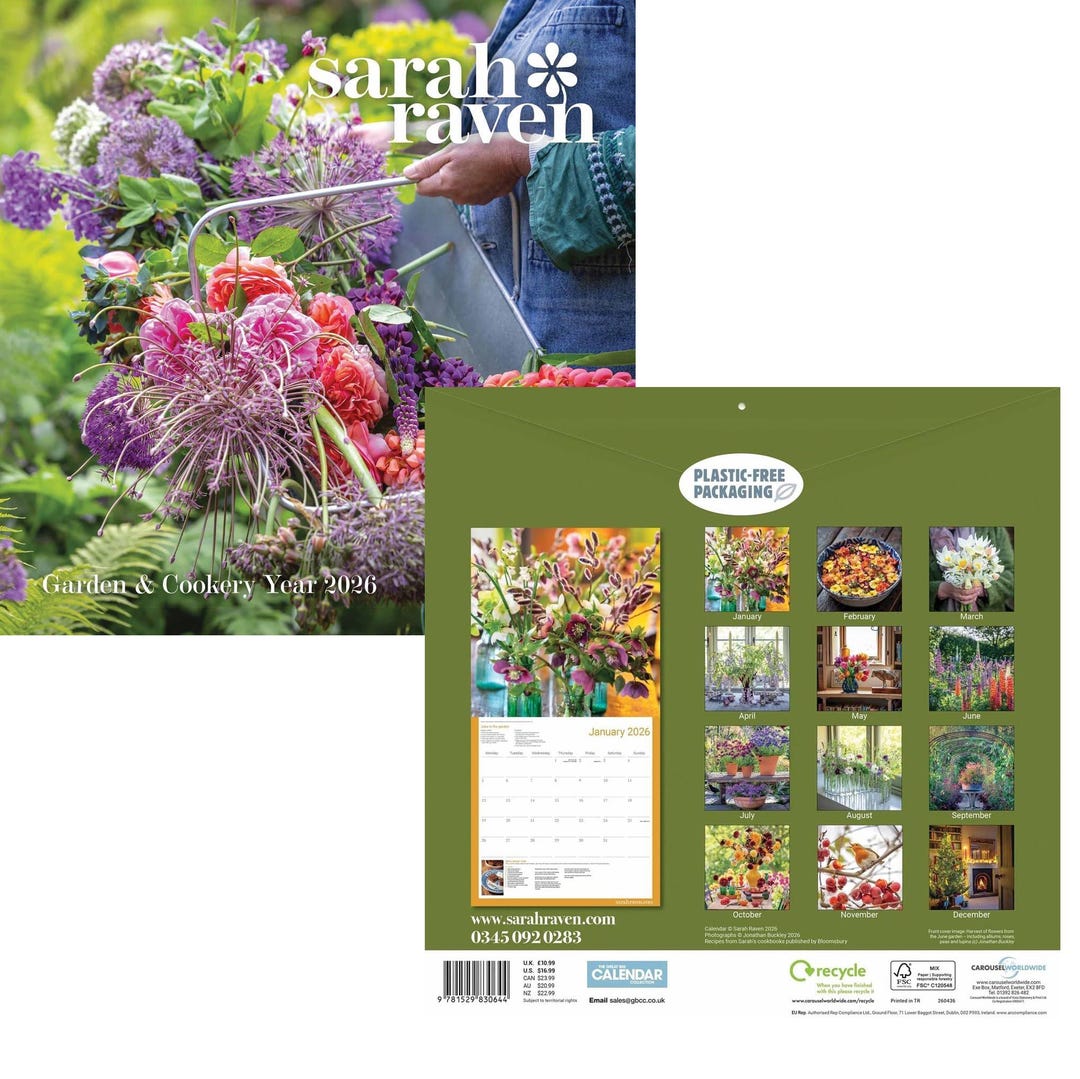 Sarah Raven Garden & Cookery Calendar 2026: Plastic-free Wall Calendar ...