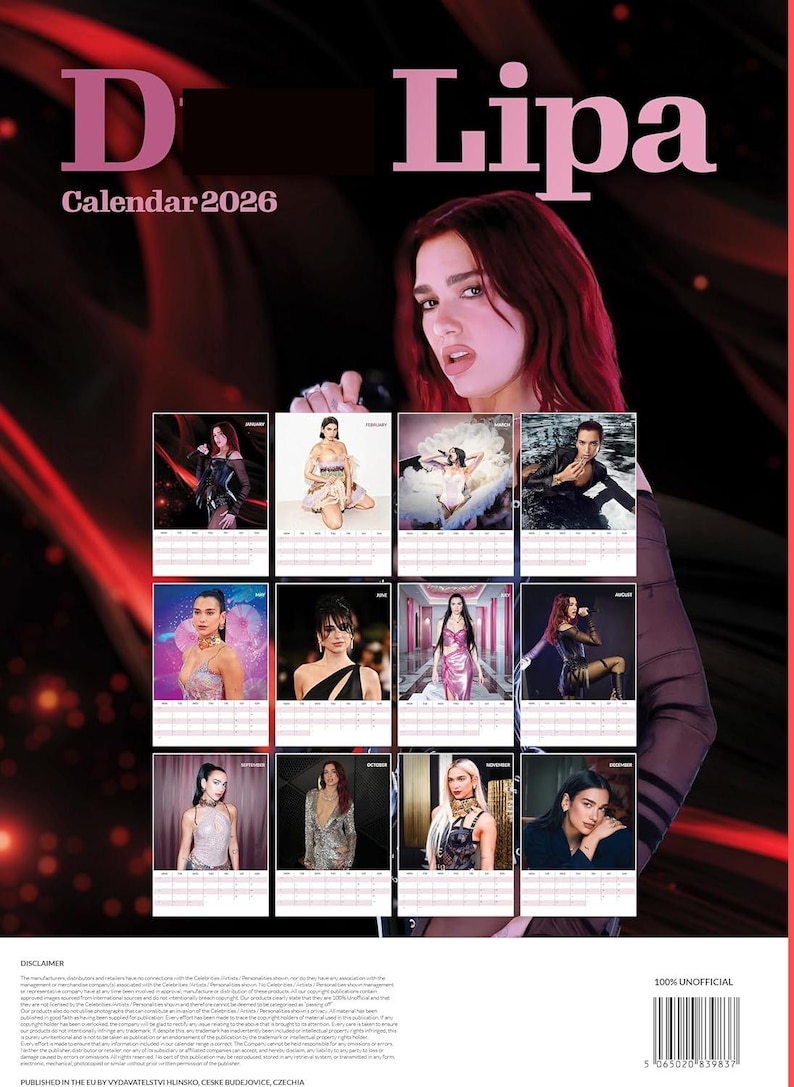 D Lipa 2026 Calendar - A3 Size 30 X 42 Cm, 12 Months of Great Photography - RR - Etsy