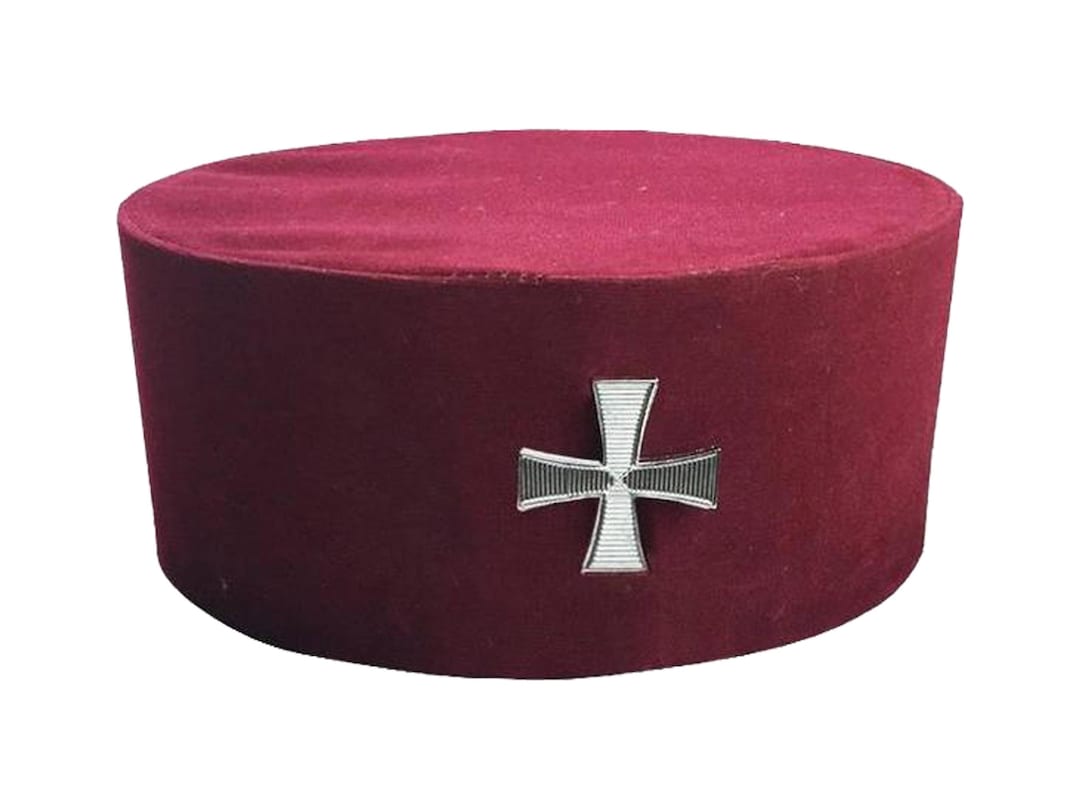 Knights Templar Crown Cap – Maroon Velvet Hat With Embroidered Cross ...