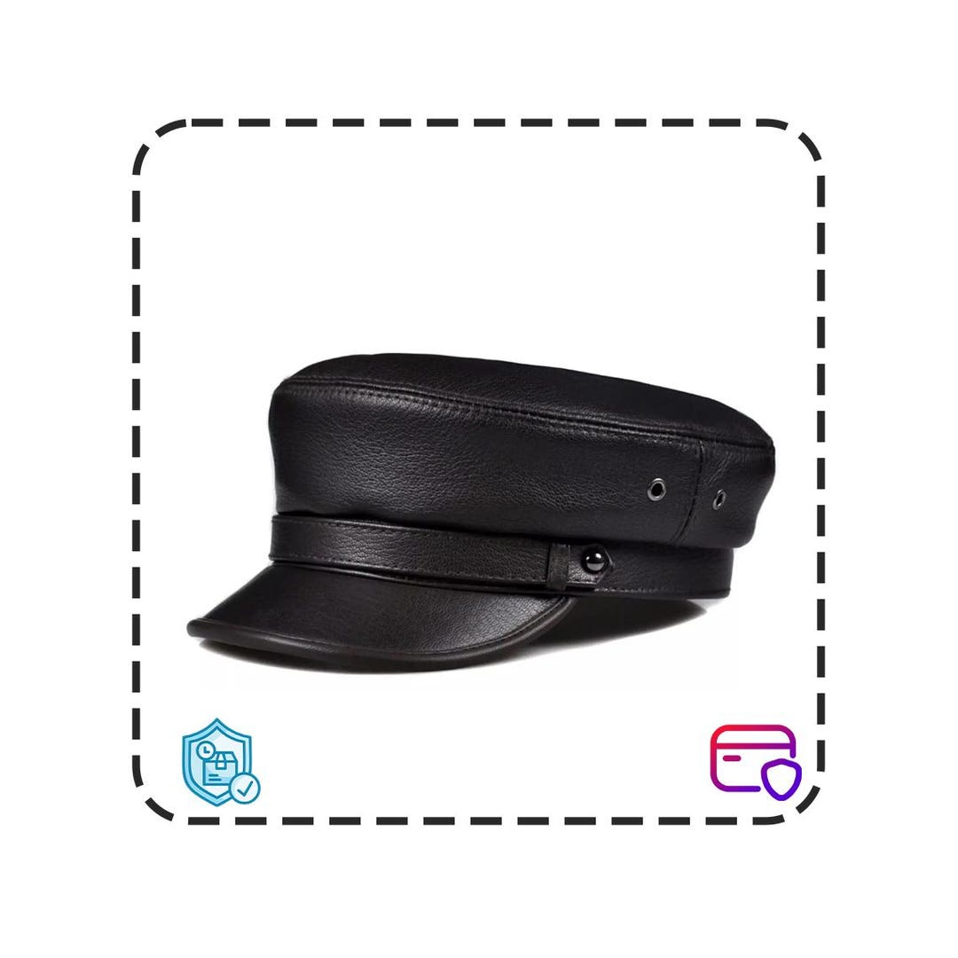 Handmade Genuine Leather Peaked Cap: Vintage Biker Hat - Etsy