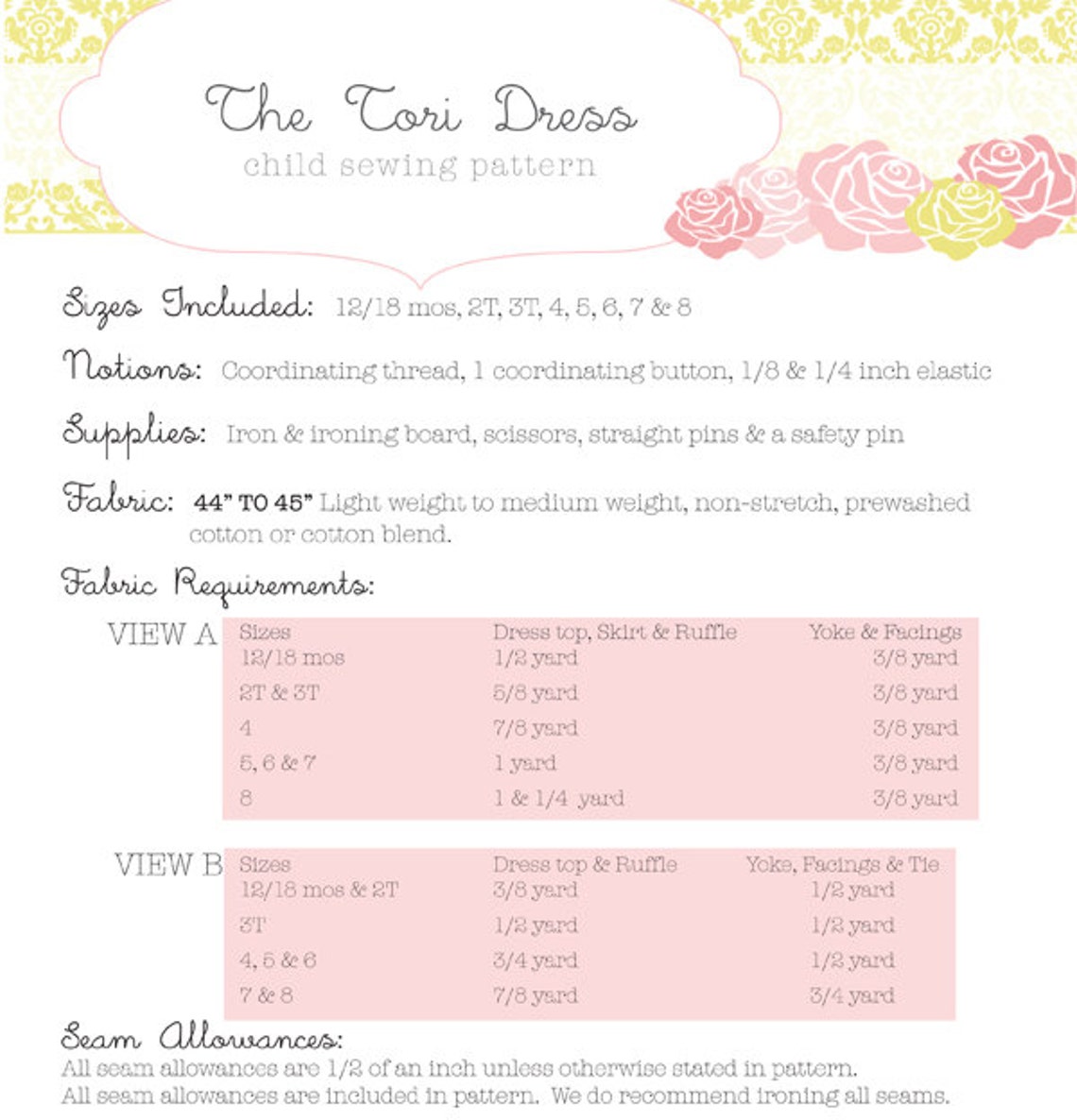 INSTANT DOWNLOAD Tori Dress sizes 12/18 Months to 8 PDF - Etsy