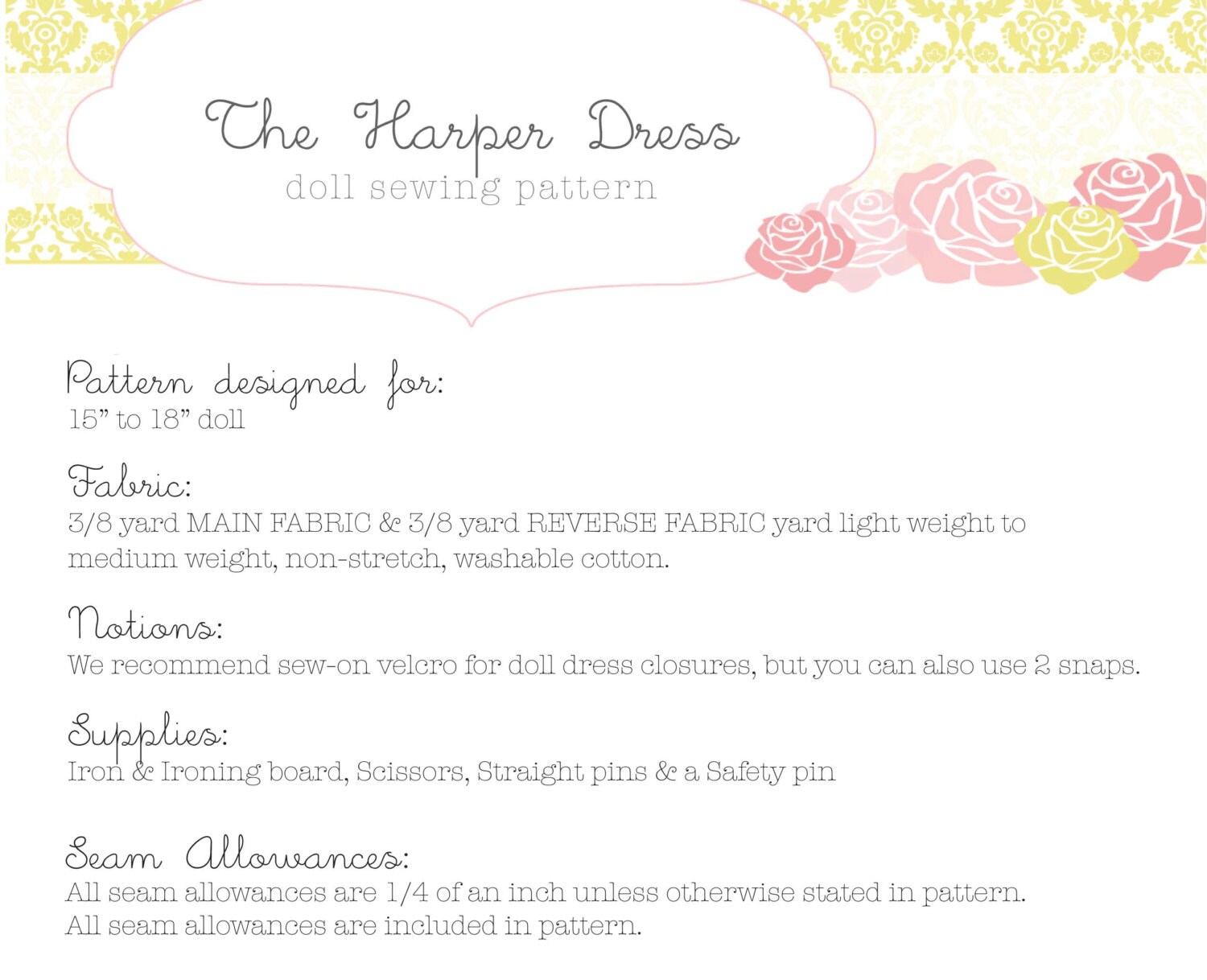 INSTANT DOWNLOAD- Harper Reversible Doll Dress PDF Sewing Pattern and ...