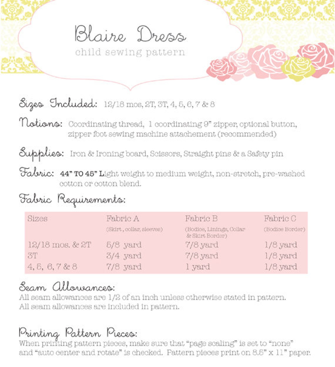 INSTANT DOWNLOAD Blaire Dress sizes 12/18 Months to 8 PDF - Etsy