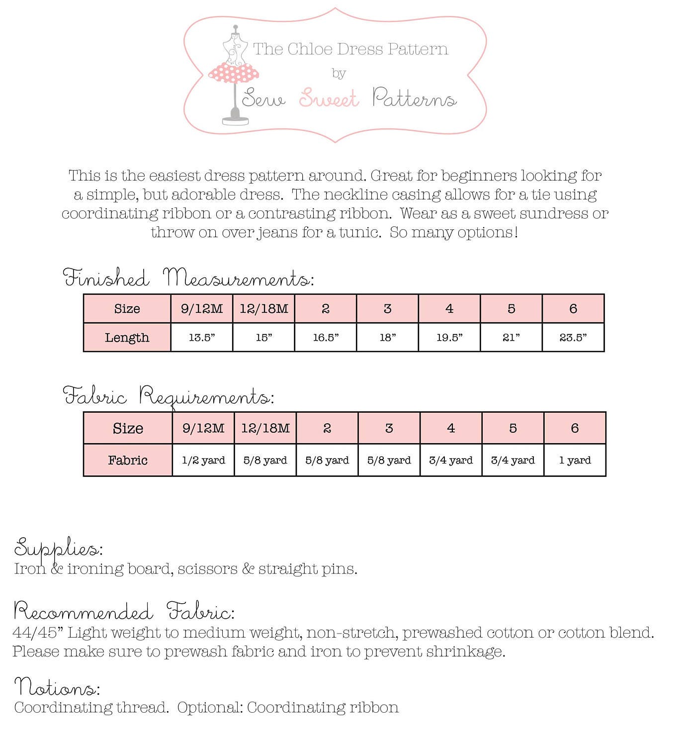 Chloe Drawstring Top Dress (sizes 6/9 Months to 6) PDF Sewing ...