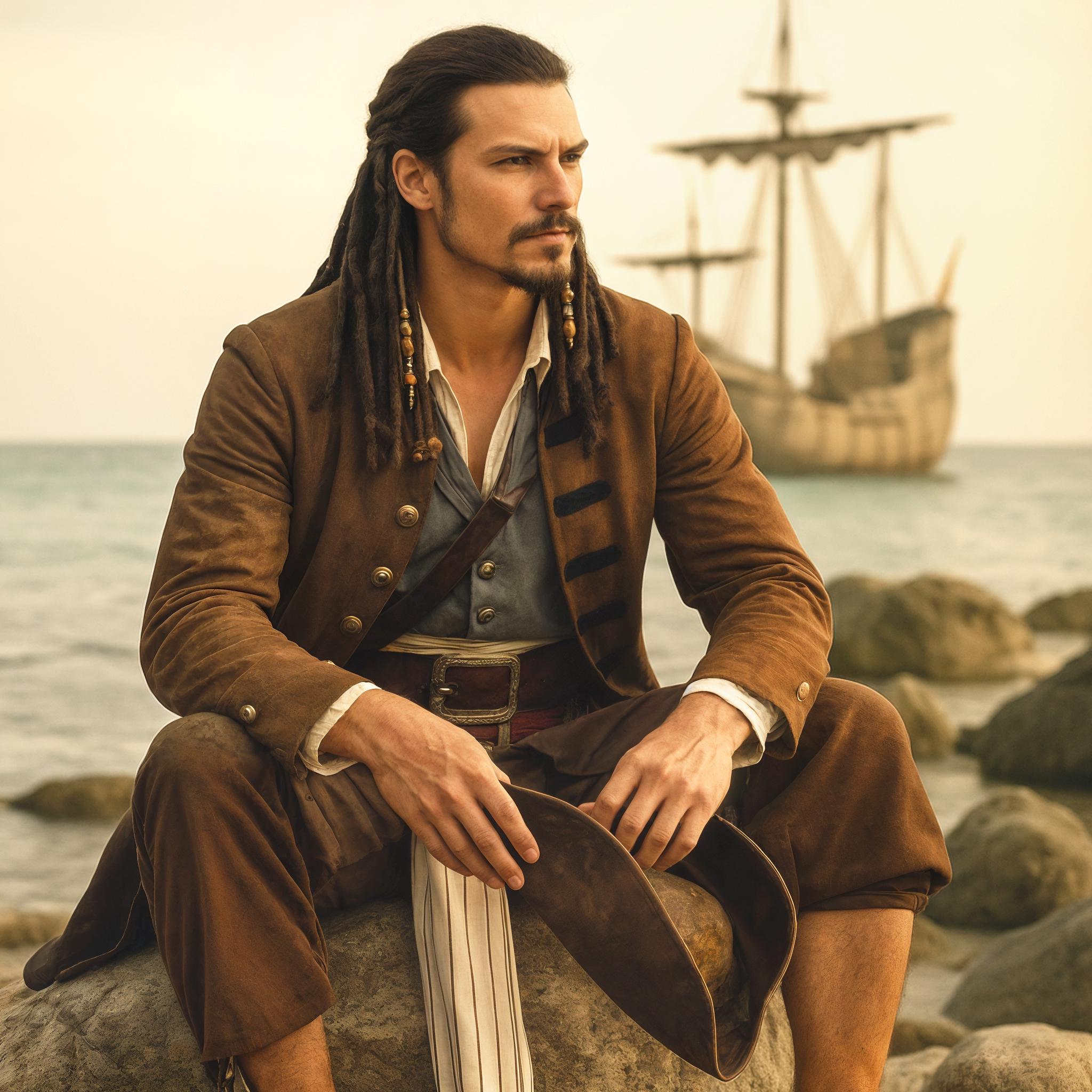 Men Pirate Costume Full Set for Halloween Party With Jack Wig & Hat ...