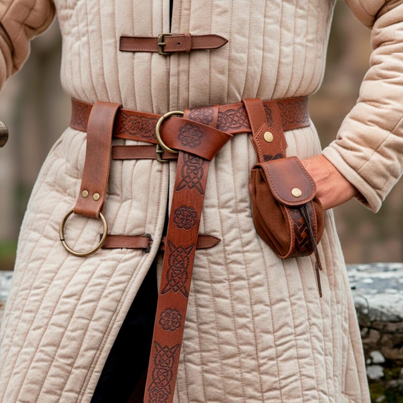 Medieval Knight Gambeson & Utility Belt, Renaissance Fair Quilted Coat ...