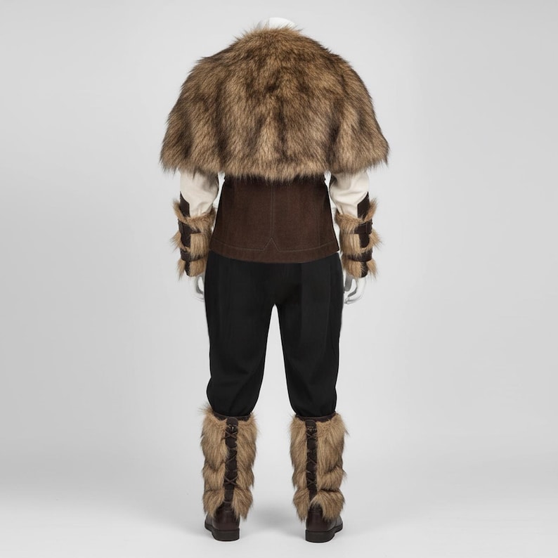 Medieval Barbarian Full Costume: Faux Fur Shoulder Mantle Cape, Bracers ...