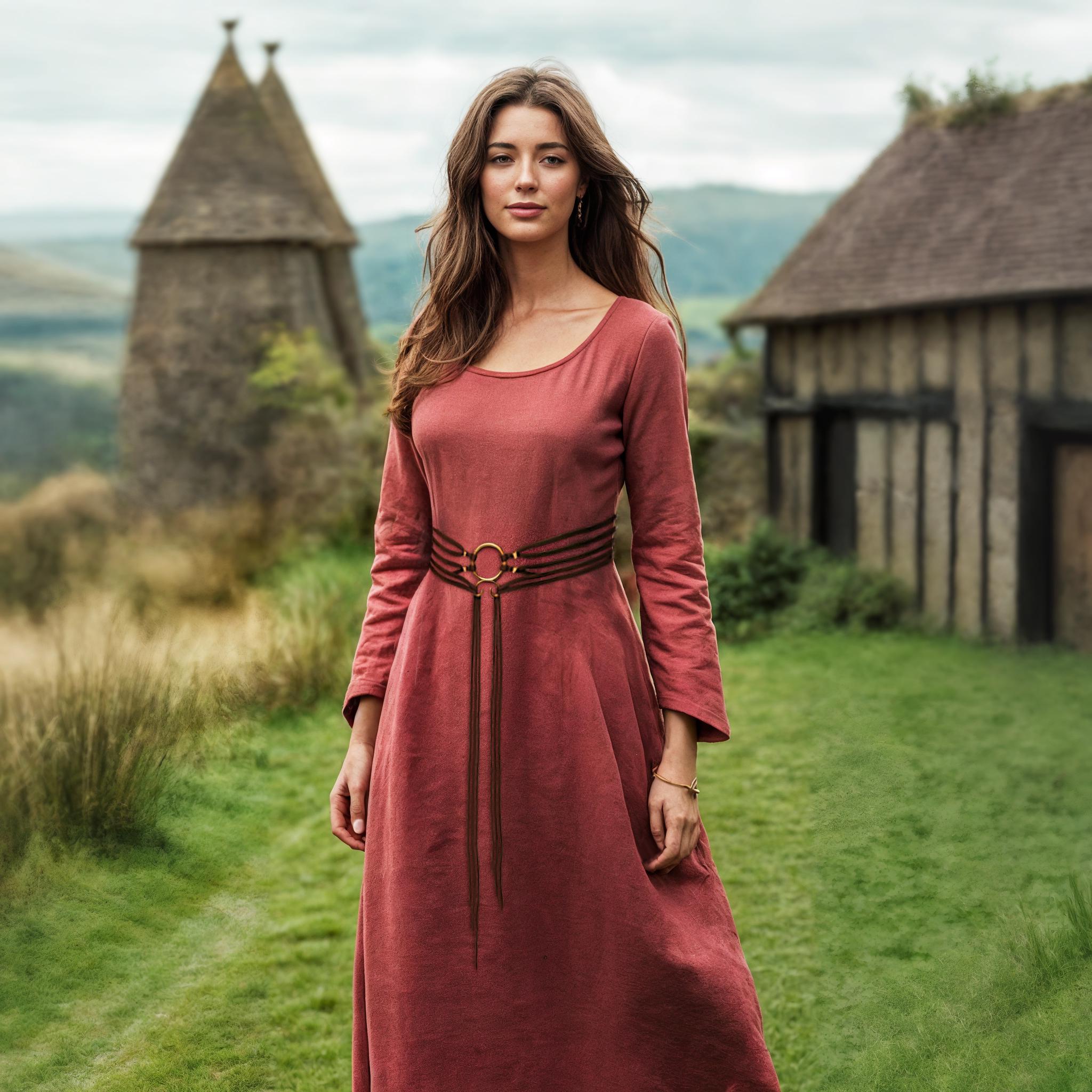 Medieval Rustic Dress & Leather Straps Belt, Women Knight Viking LARP ...