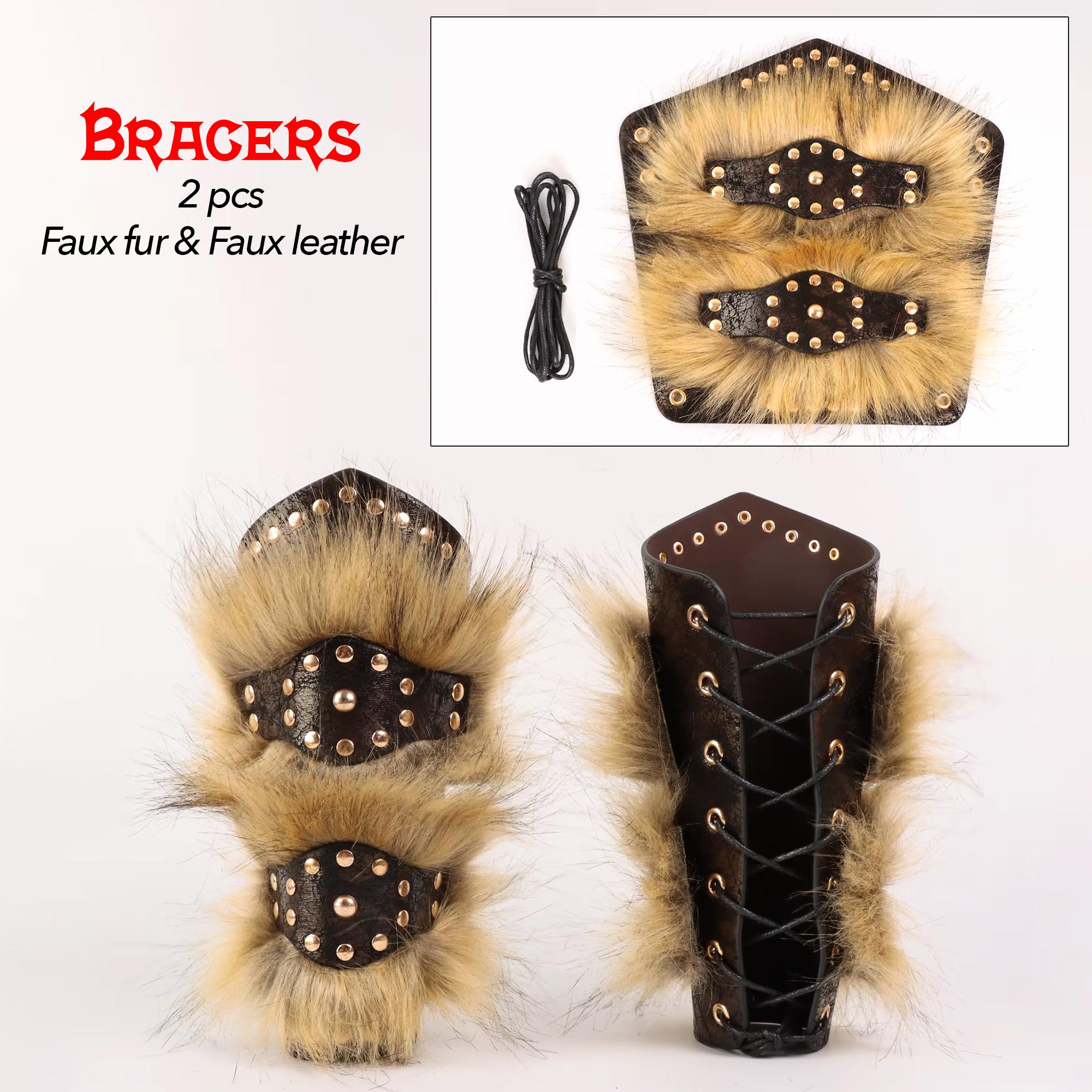 Medieval Barbarian Full Costume: Faux Fur Shoulder Mantle Cape, Bracers ...