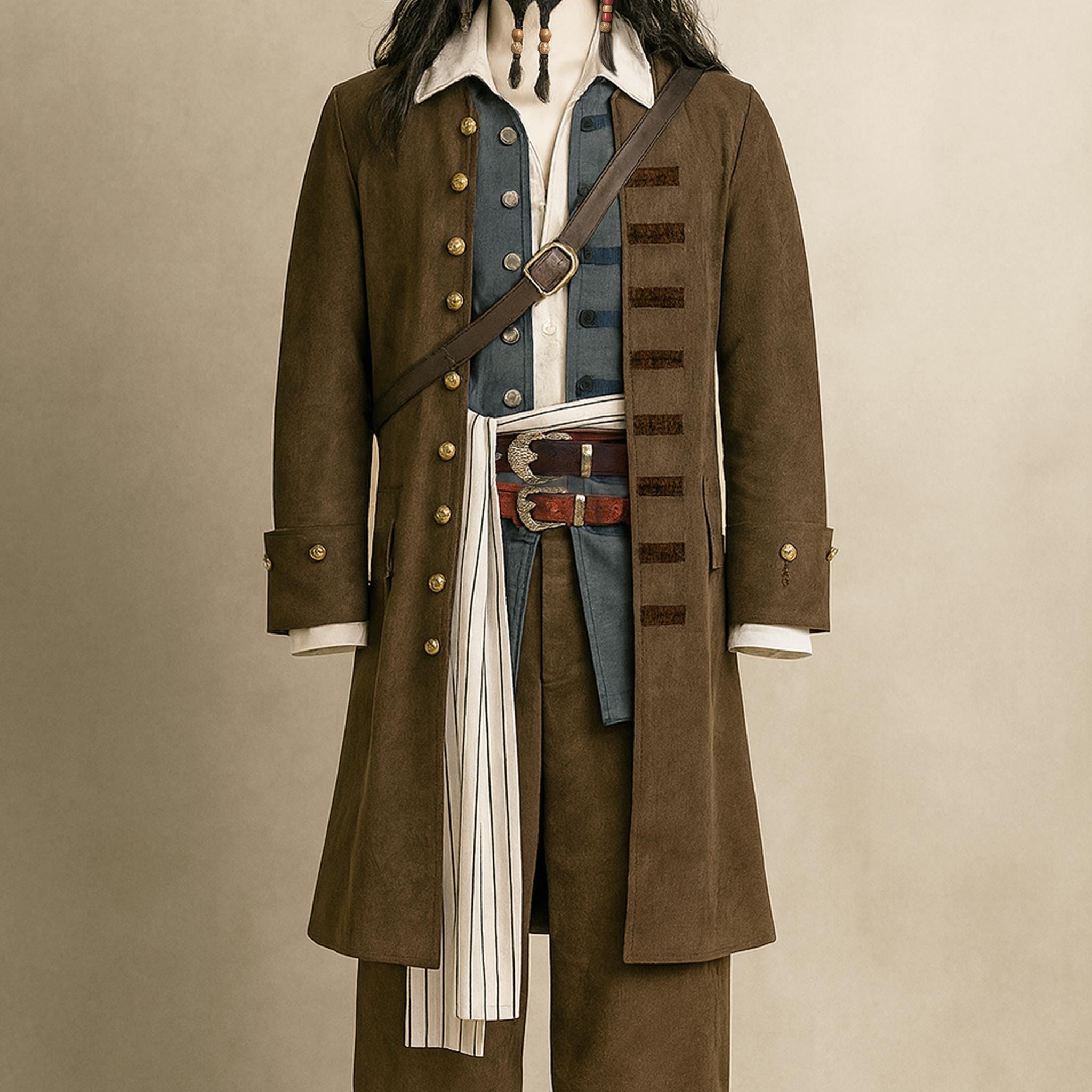 Men Pirate Costume Full Set for Halloween Party With Jack Wig & Hat ...