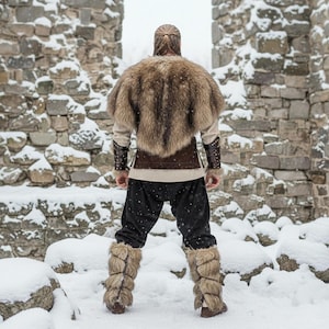 Medieval Barbarian Full Costume: Faux Fur Shoulder Mantle Cape, Bracers ...