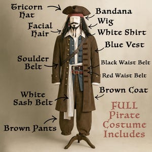 Men Pirate Costume Full Set for Halloween Party With Jack Wig & Hat ...