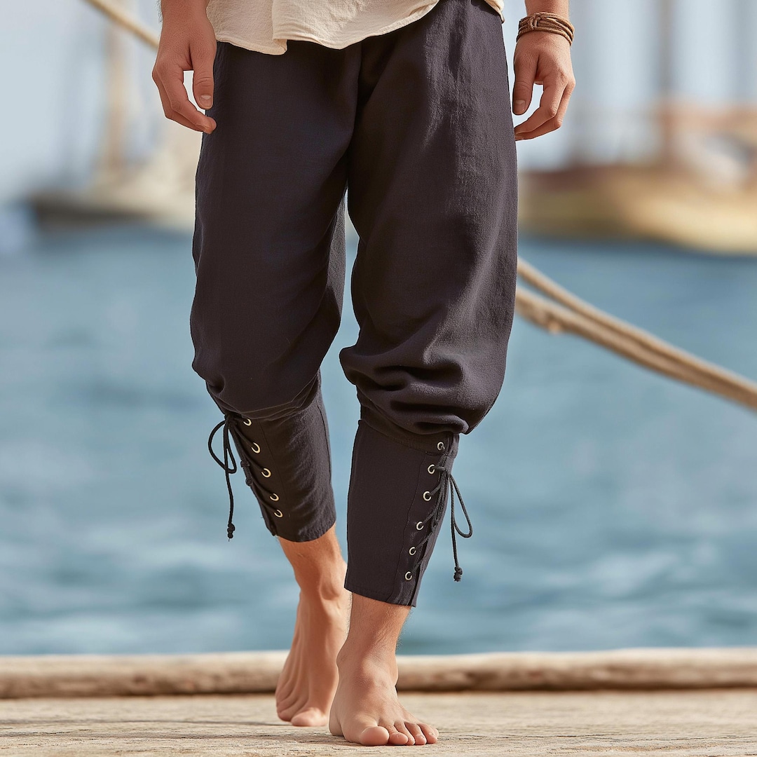 Eco Friendly Medieval Trousers Lace-up, Renaissance Linen Cotton Viking ...