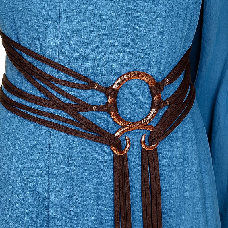 Medieval Rustic Dress & Leather Straps Belt, Women Knight Viking LARP ...