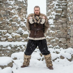 Medieval Barbarian Full Costume: Faux Fur Shoulder Mantle Cape, Bracers ...
