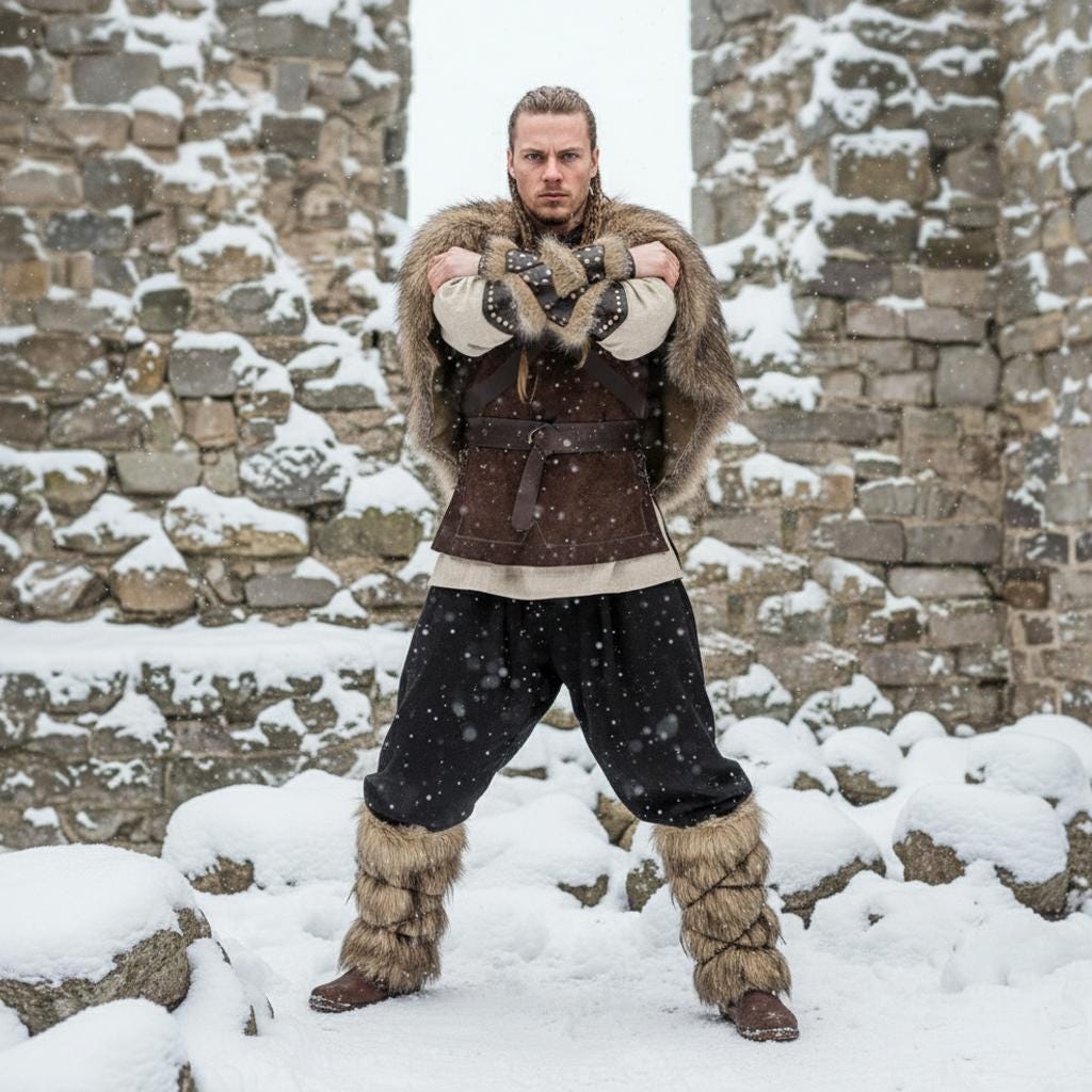 Medieval Barbarian Full Costume: Faux Fur Shoulder Mantle Cape, Bracers ...