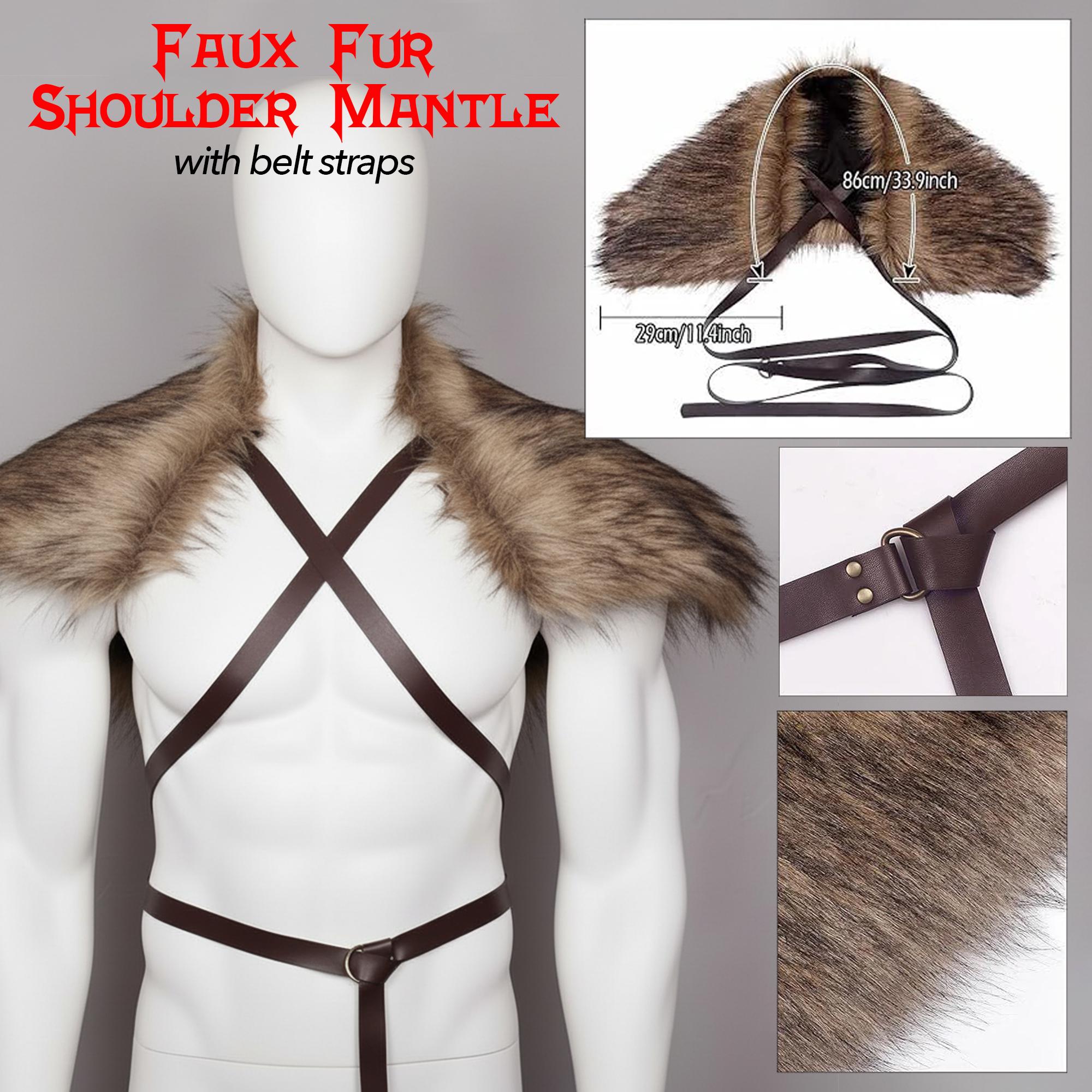 Medieval Barbarian Full Costume: Faux Fur Shoulder Mantle Cape, Bracers ...