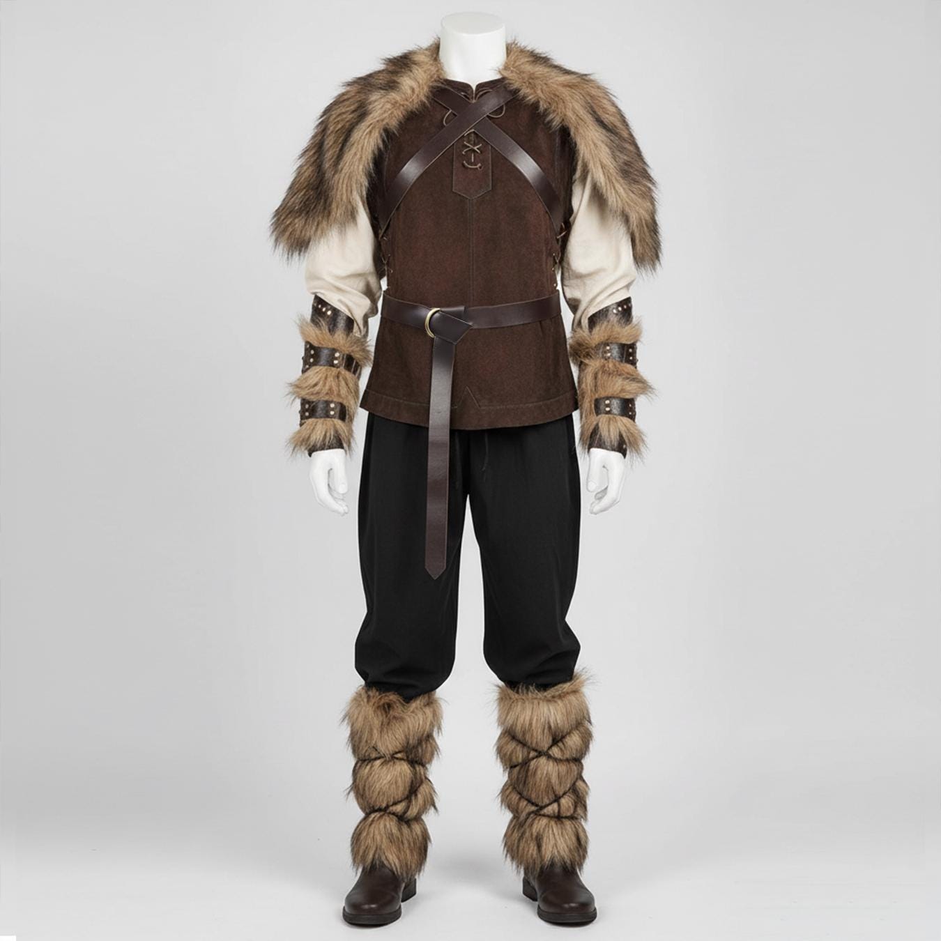Medieval Barbarian Full Costume: Faux Fur Shoulder Mantle Cape, Bracers ...