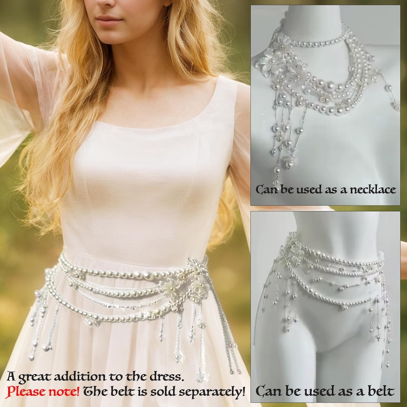 Medieval Fantasy Elven Dress & Pearl Belt, Renfaire Cosplay Elf Outfit ...