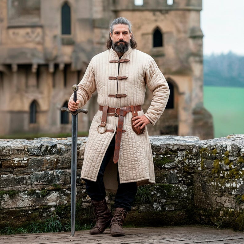 Medieval Knight Gambeson & Utility Belt, Renaissance Fair Quilted Coat ...