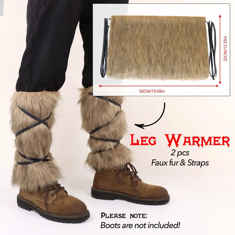 Medieval Barbarian Full Costume: Faux Fur Shoulder Mantle Cape, Bracers ...